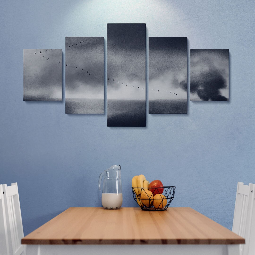 Set 5 piese Tabouri Decor multicanvas premium, Stol de pasari zburand ...