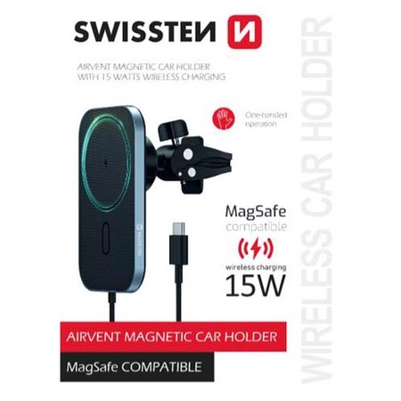 Swissten MagSafe магнитна стойка за телефон за кола и безжично зарядно ...