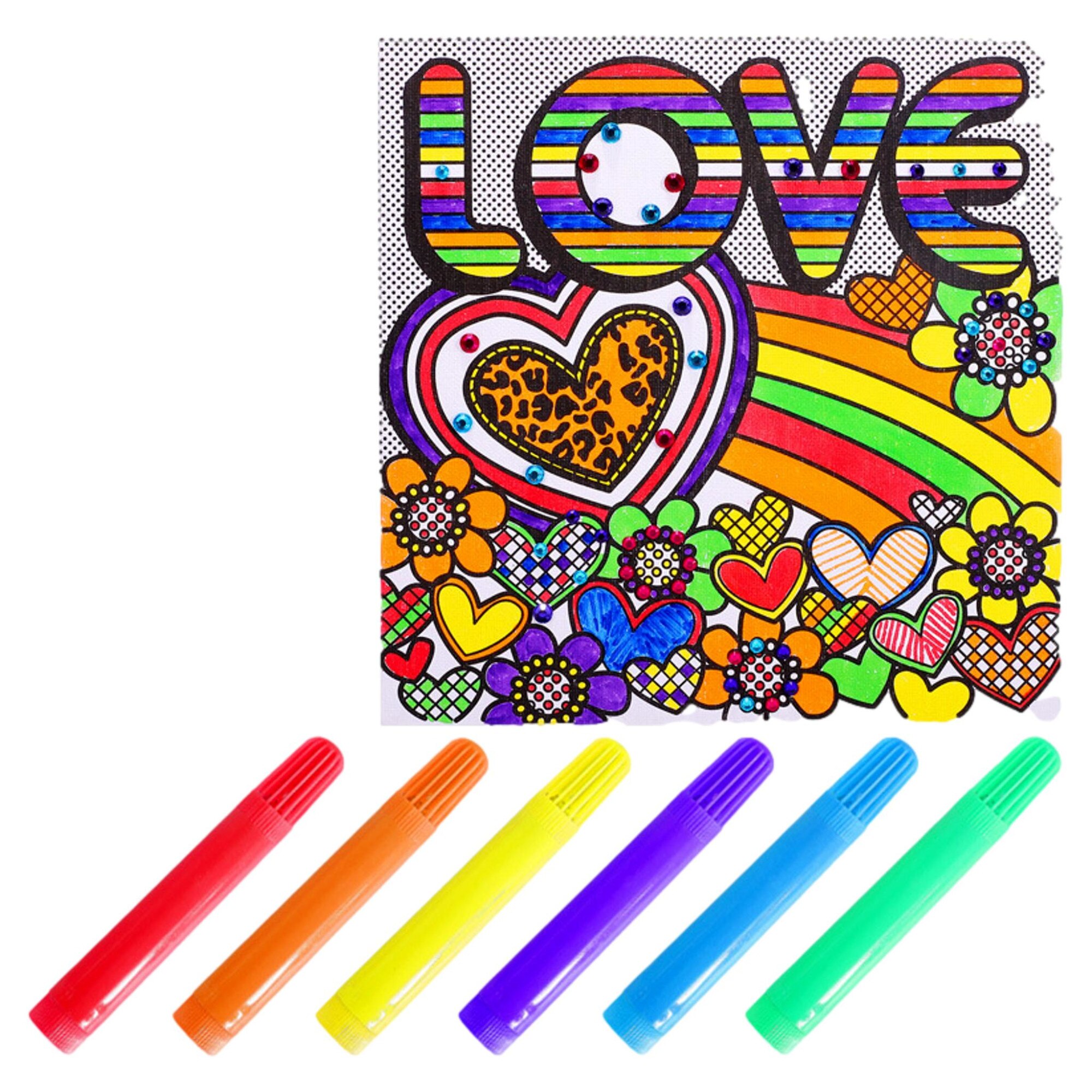 Set de pictura DIY "Love", Creioane colorate, 6 carioci colorate ...