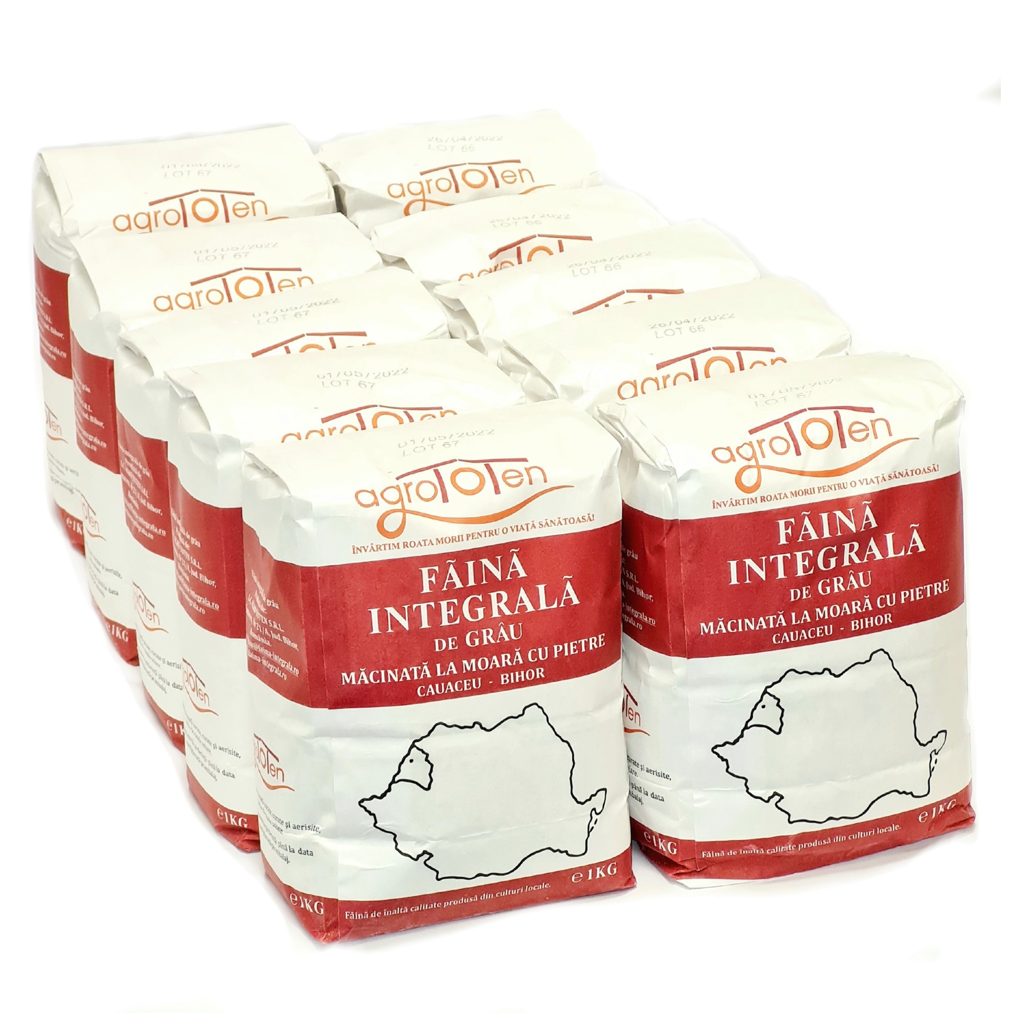 Set 10 pachete de faina integrala de grau, Agro Toten, macinata la moara cu pietre, 10x1 kg ...