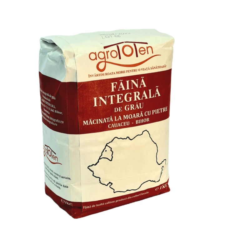 Set 10 pachete de faina integrala de grau, Agro Toten, macinata la moara cu pietre, 10x1 kg ...