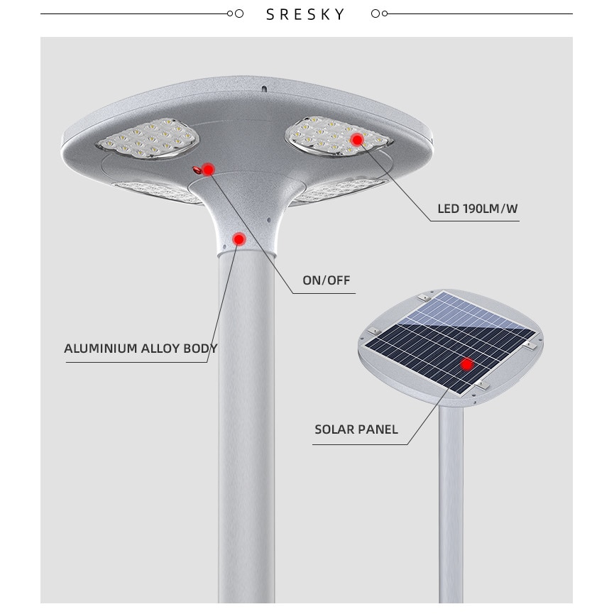 Lampa solara de gradina, SRESKY, SLL-09, 2000lm, 4000K, IP65, control ...