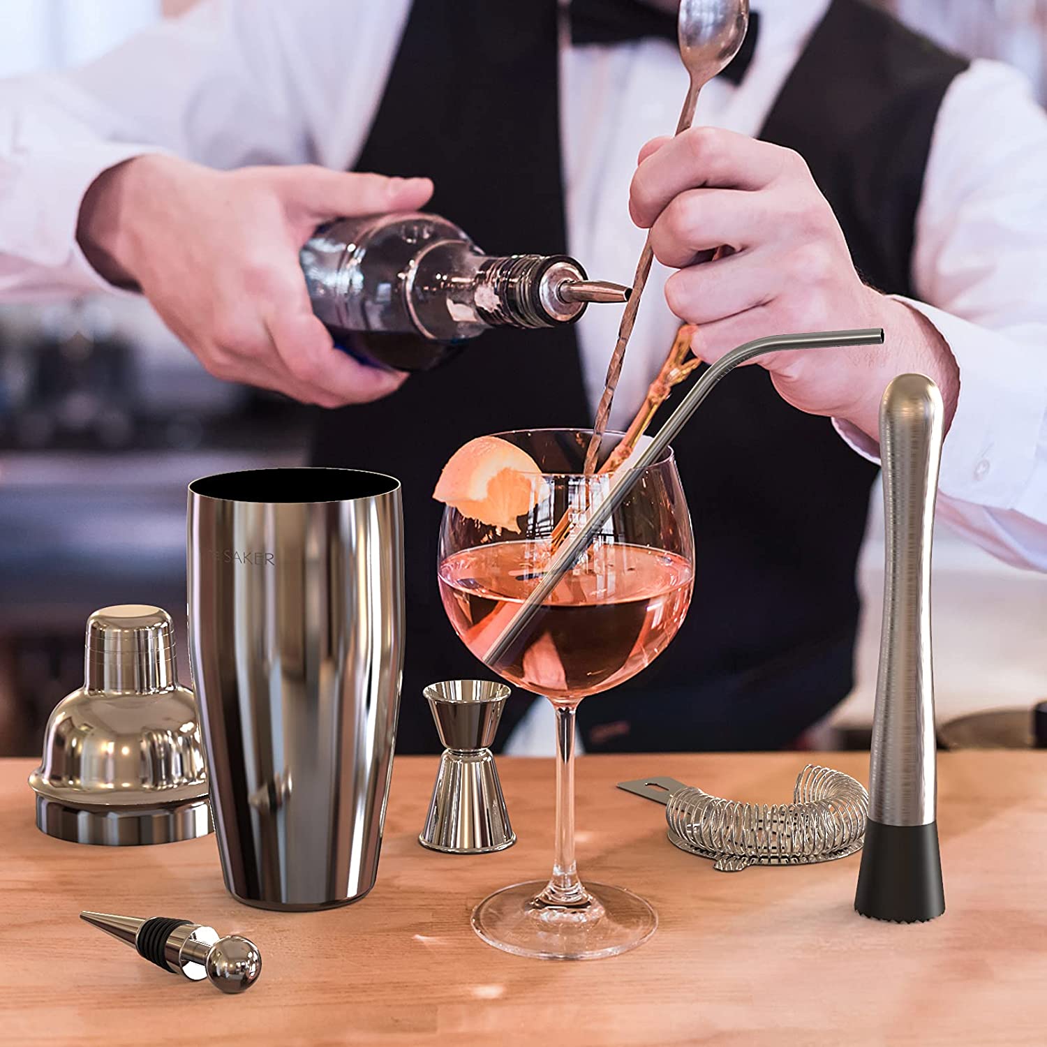 Set Cocktail Shaker Kit pentru barmani 700ml, 16 piese - eMAG.ro