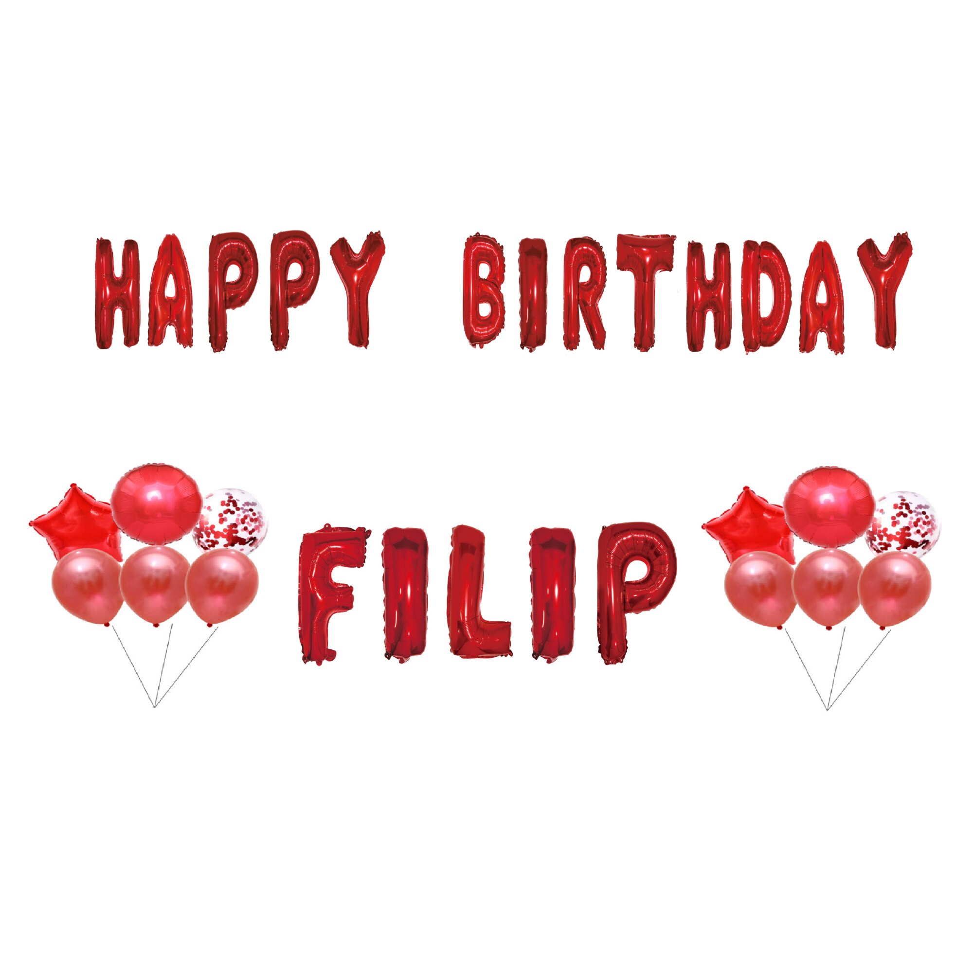 Set Baloane Happy Birthday Filip, Cake topper, Rosu ,35Buc - eMAG.ro