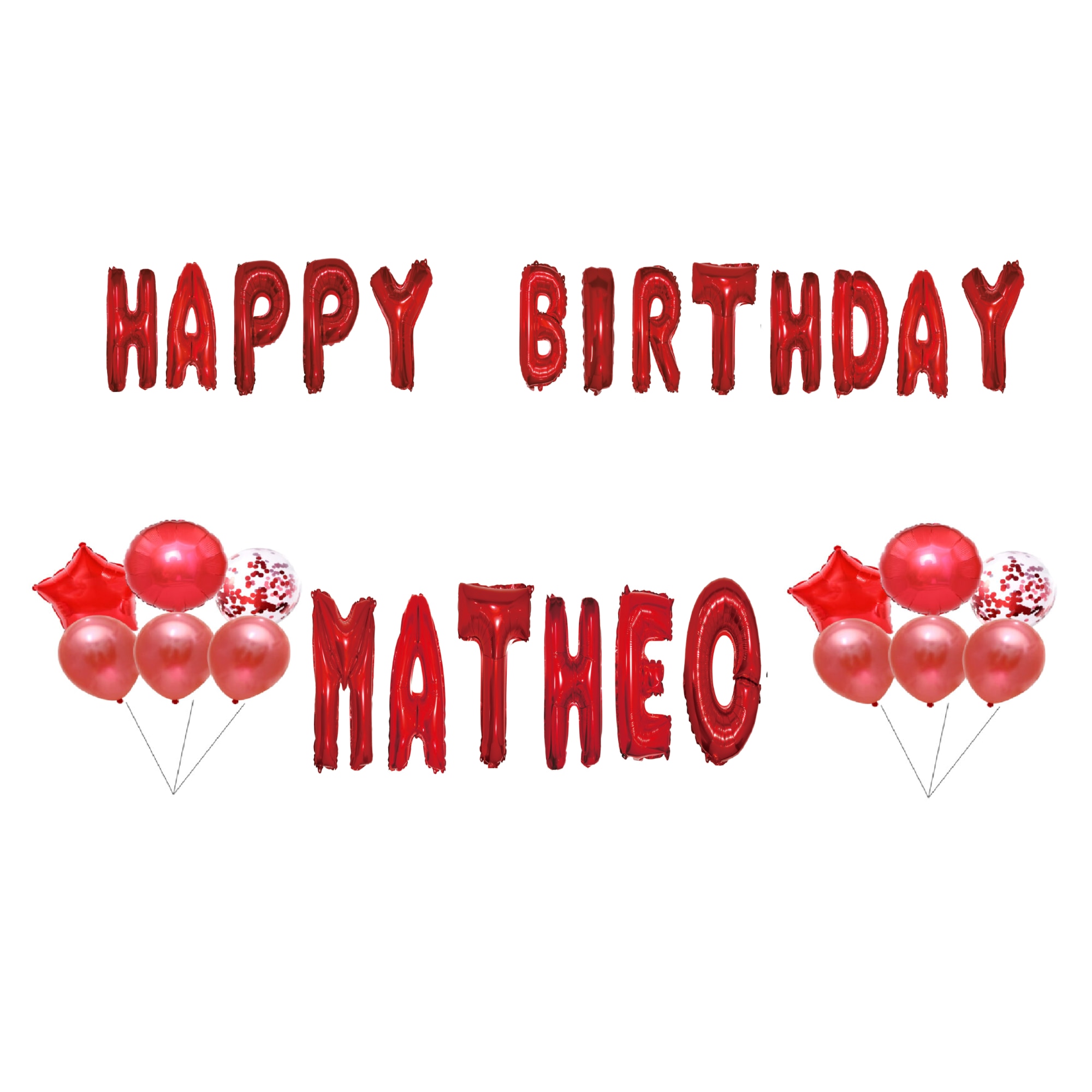 Set Baloane Happy Birthday Matheo, Cake topper, Rosu ,35Buc - eMAG.ro