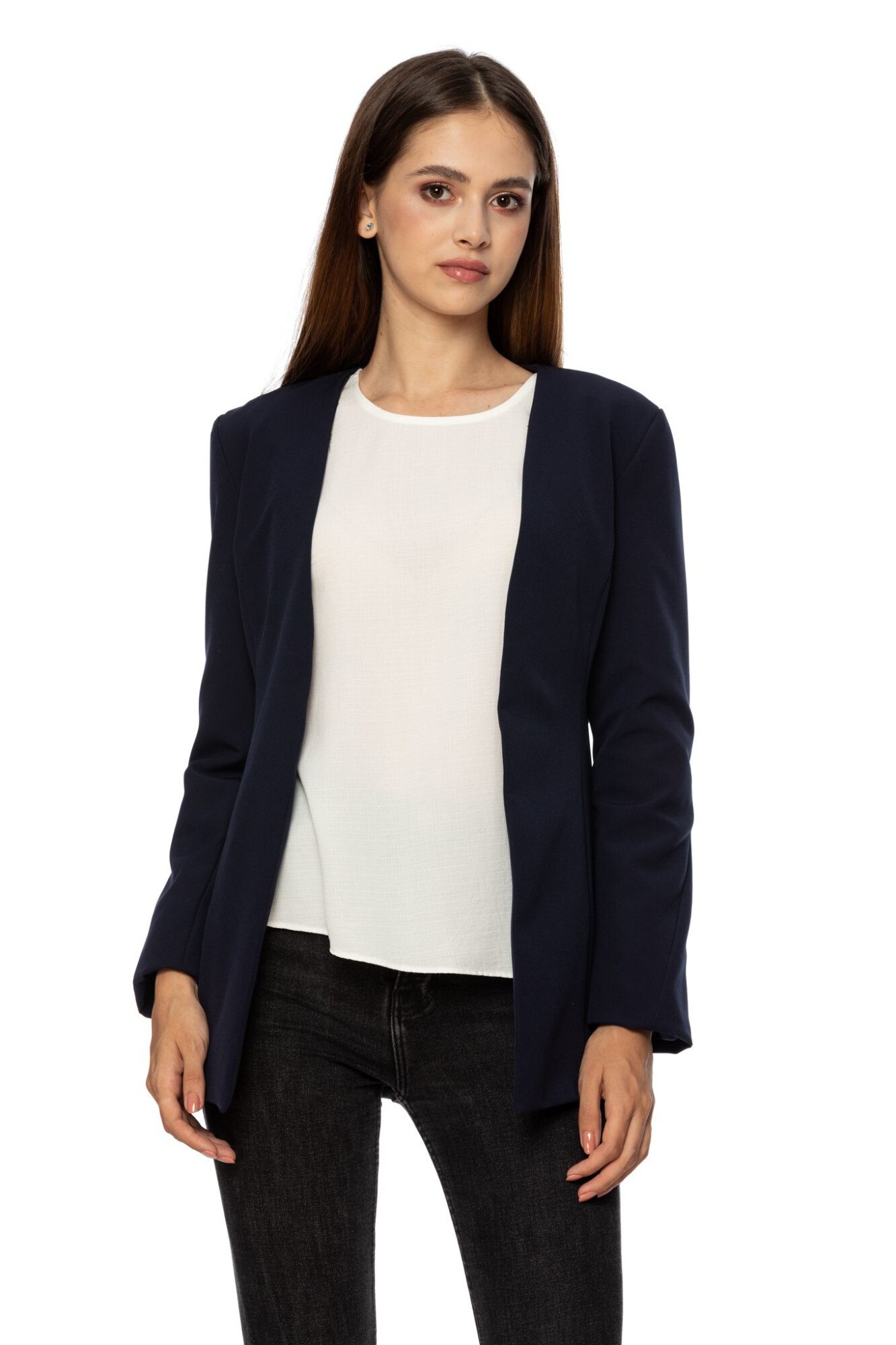 Sacou dama casual, NATIV, uni, poliester, bleumarin, 38 EU - eMAG.ro