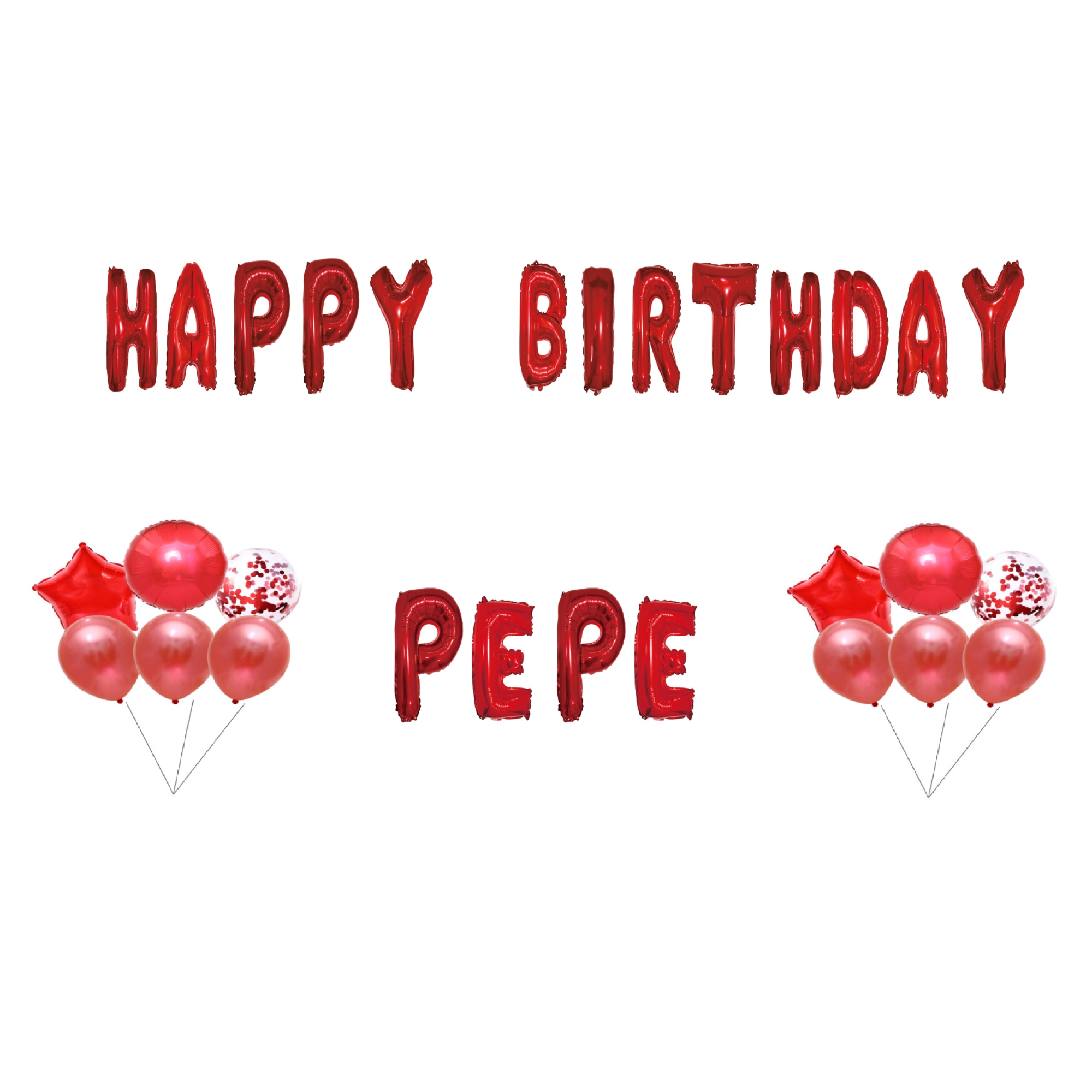 Комплект балони Happy Birthday Pepe, Топер за торта, Червен, 35 бр ...