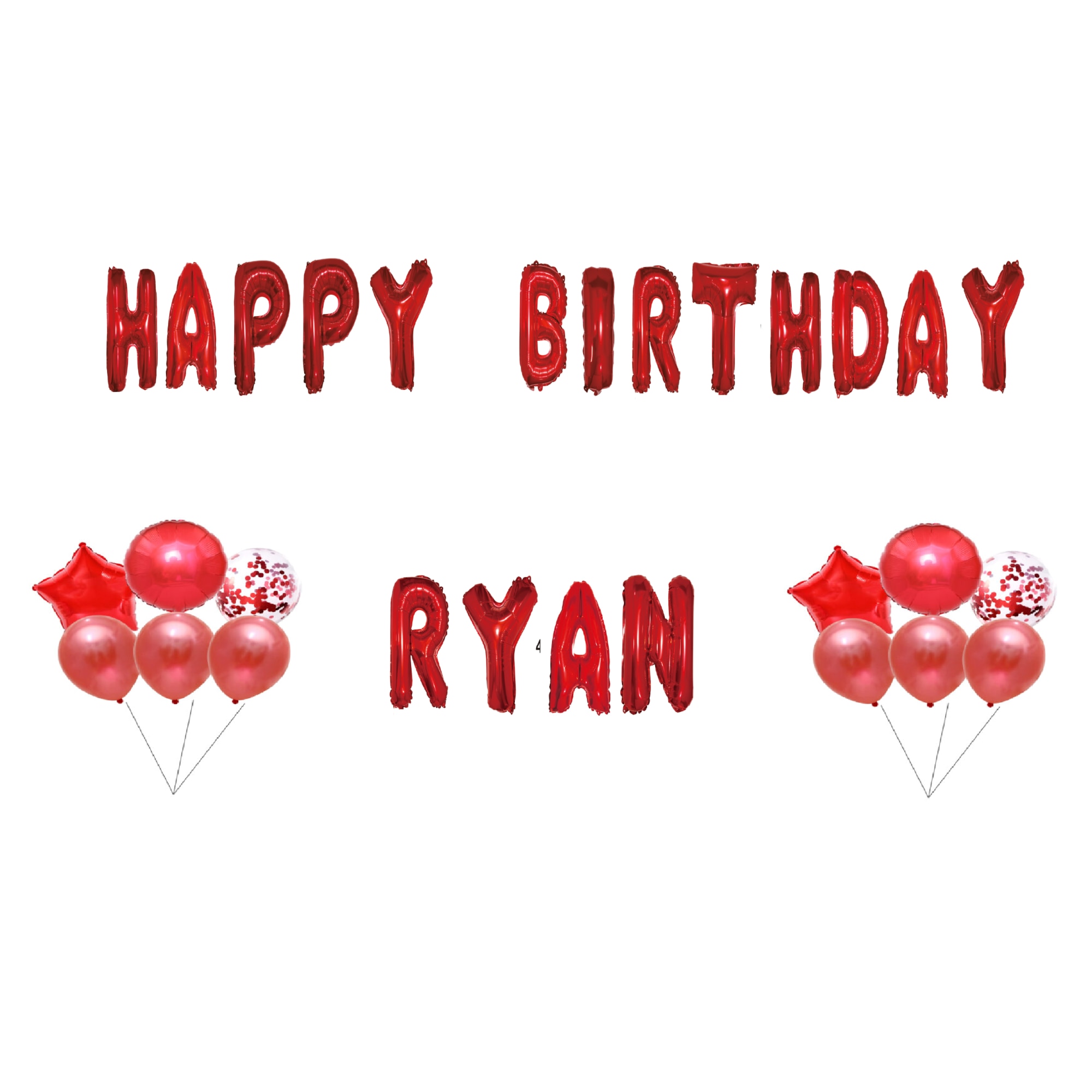 Set Baloane Happy Birthday Ryan, Cake topper, Rosu ,35Buc - eMAG.ro