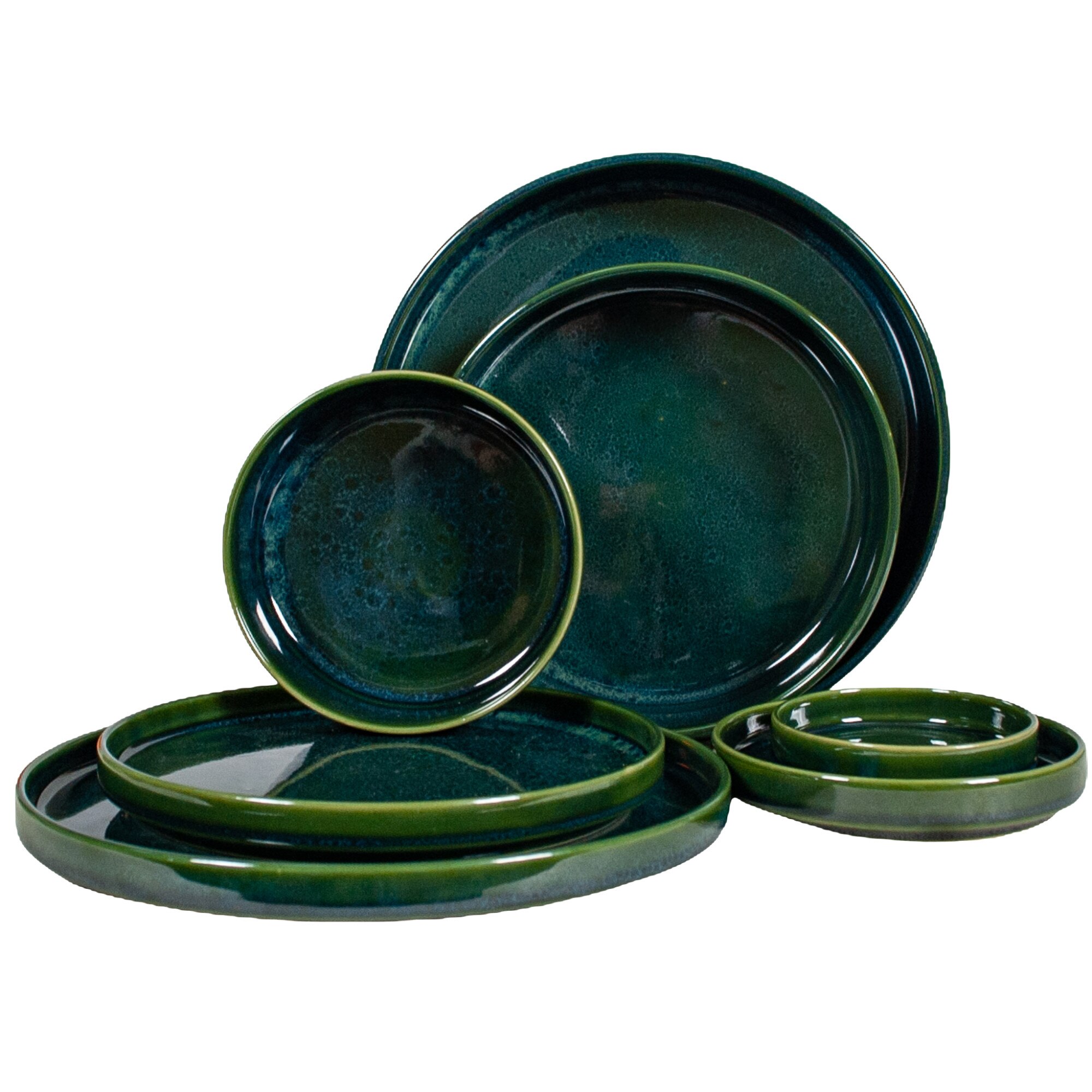 Set vesela din Ceramica, 7 piese, Hochwertiges Dunkelgrün, Verde - eMAG.ro
