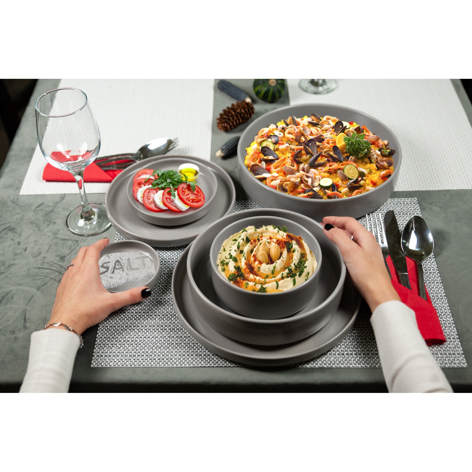 Set vesela din Ceramica, 7 piese, Besondere Mattes Grau, Gri - eMAG.ro