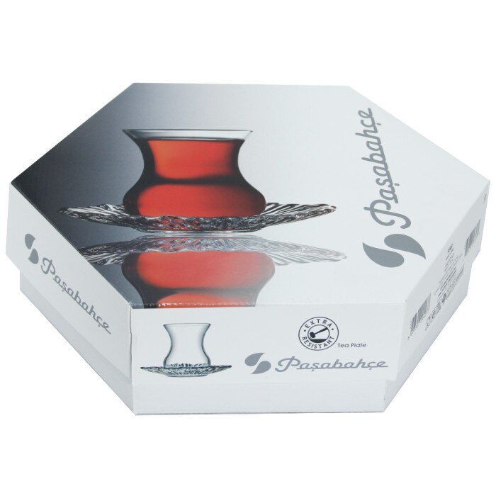 Set 6 pahare ceai turcesc 155 cc, transparente cu farfurii, Pasabahce ...