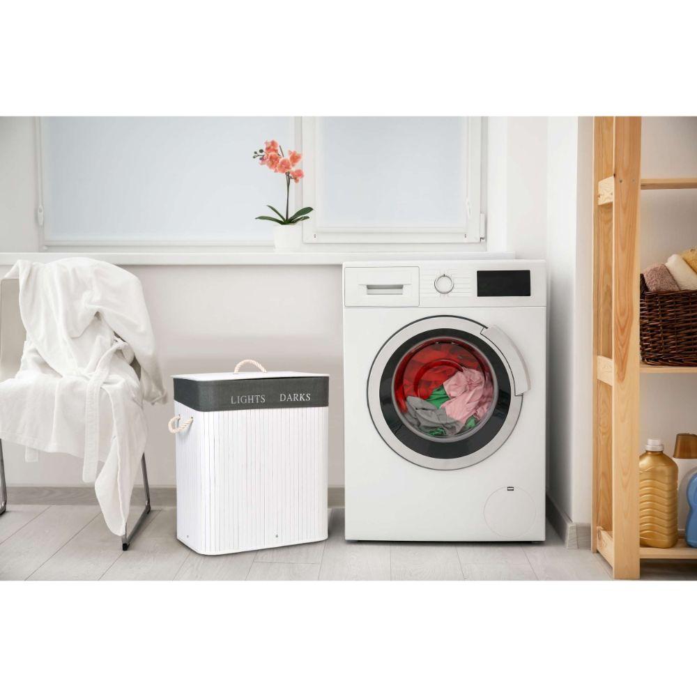 Cos de rufe, GOCKOWIAK, pentru haine, dreptunghiular, din bambus, alb ...