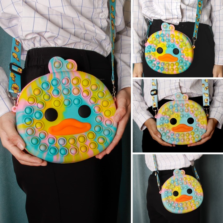 Jucarie Pop It Duck Push Pop, Silicon, 21x21x6 cm, Multicolor - eMAG.ro