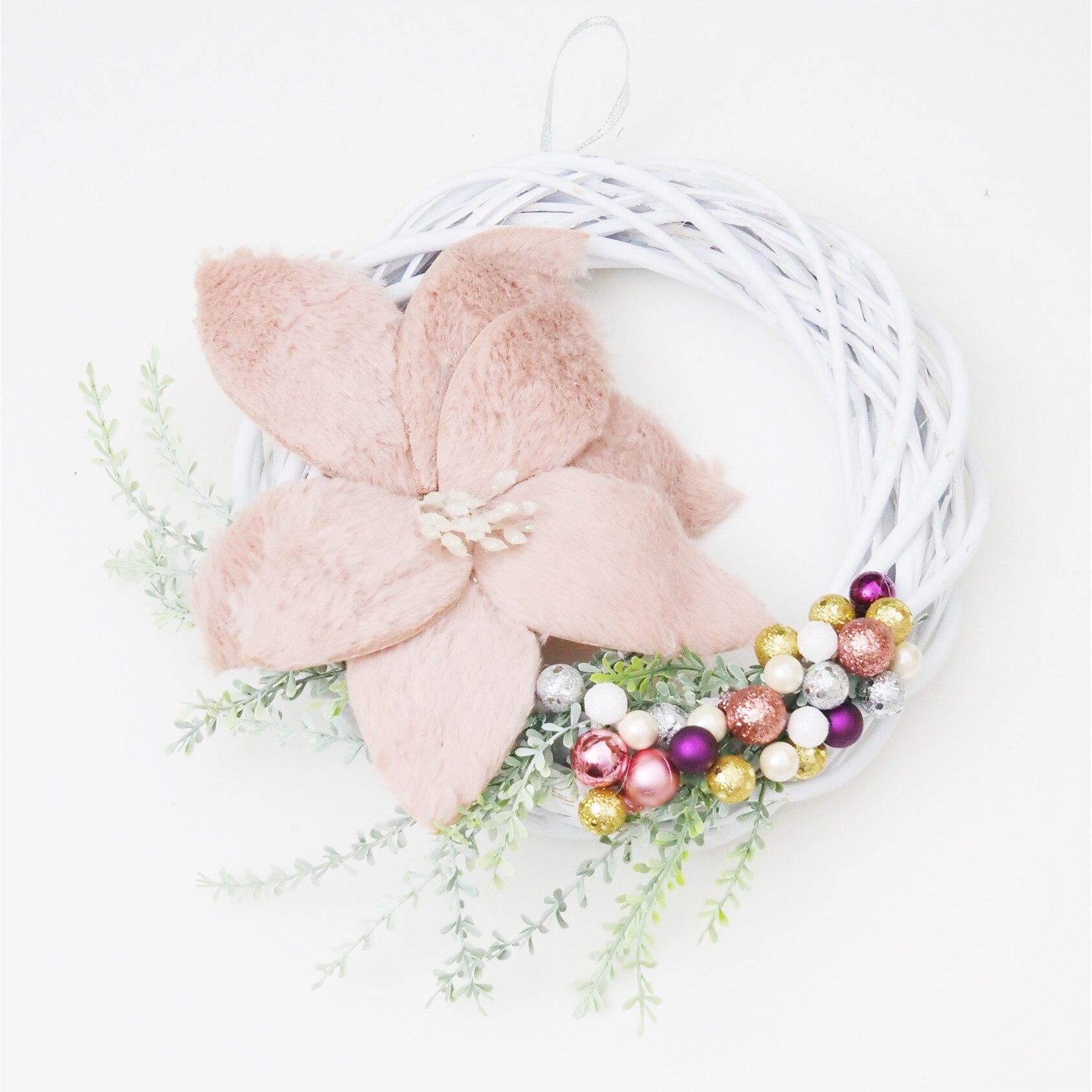 Coronita Craciun din ratan cu decoratiuni roz, 28cm - eMAG.ro