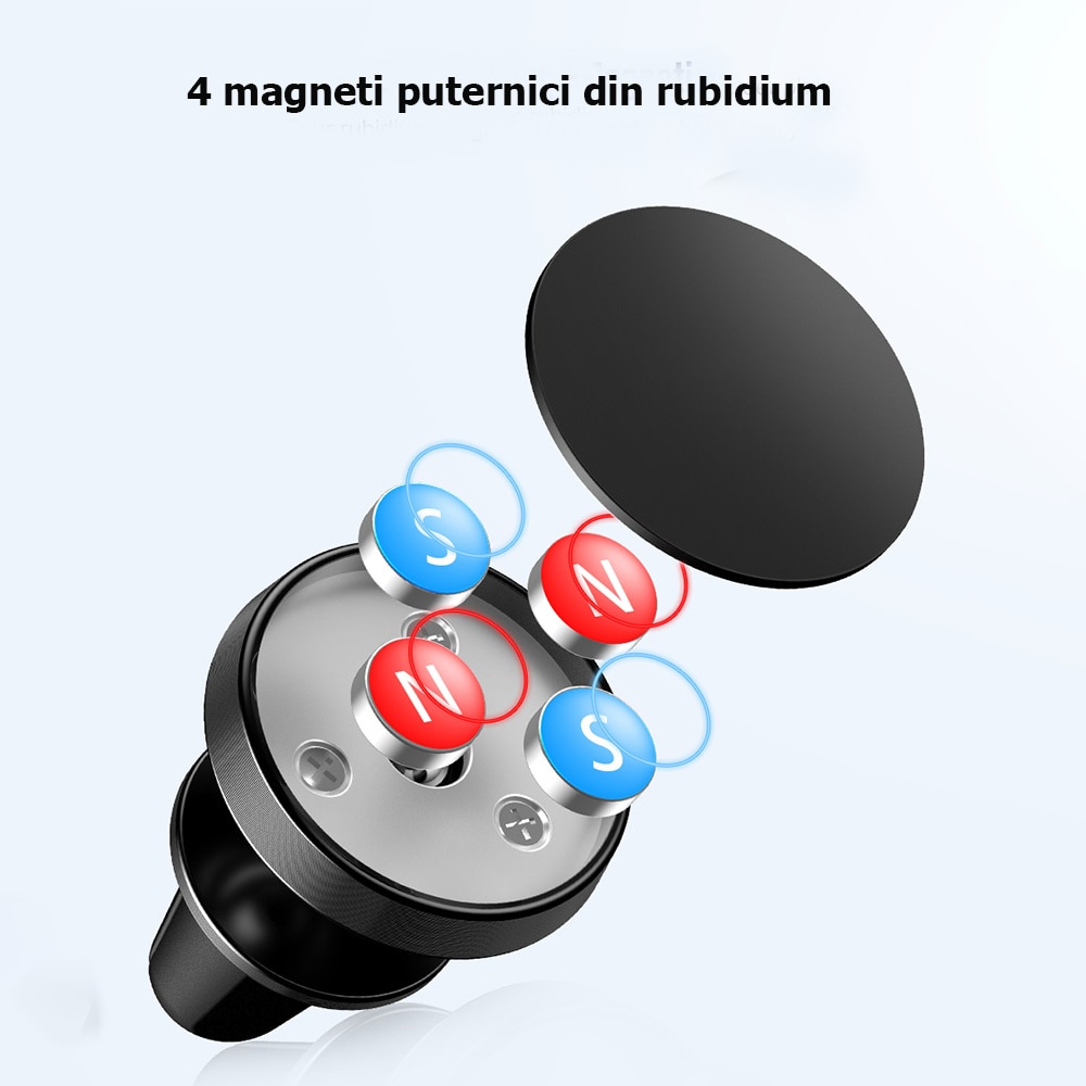 Suport magnetic telefon universal, Aliaj aluminiu, Frontkare cu 4 ...