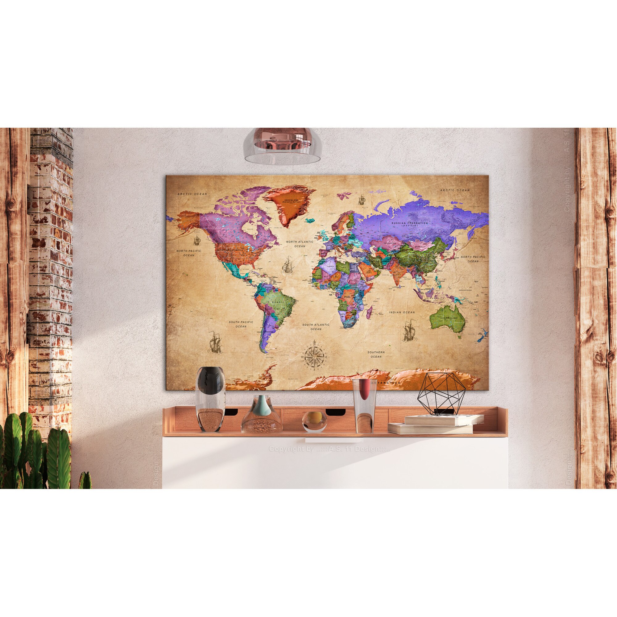 Artgeist parafa tábla, színes utazások széles [Parafa térkép], 120 x 80 ...