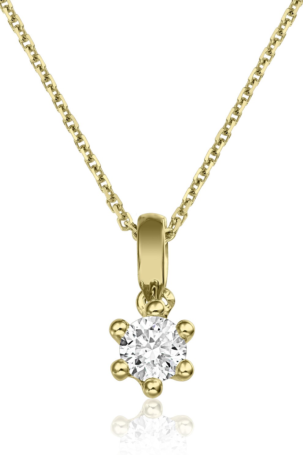 D Diamond, Colier de aur de 14K cu pandantiv cu diamant, Auriu - eMAG.ro