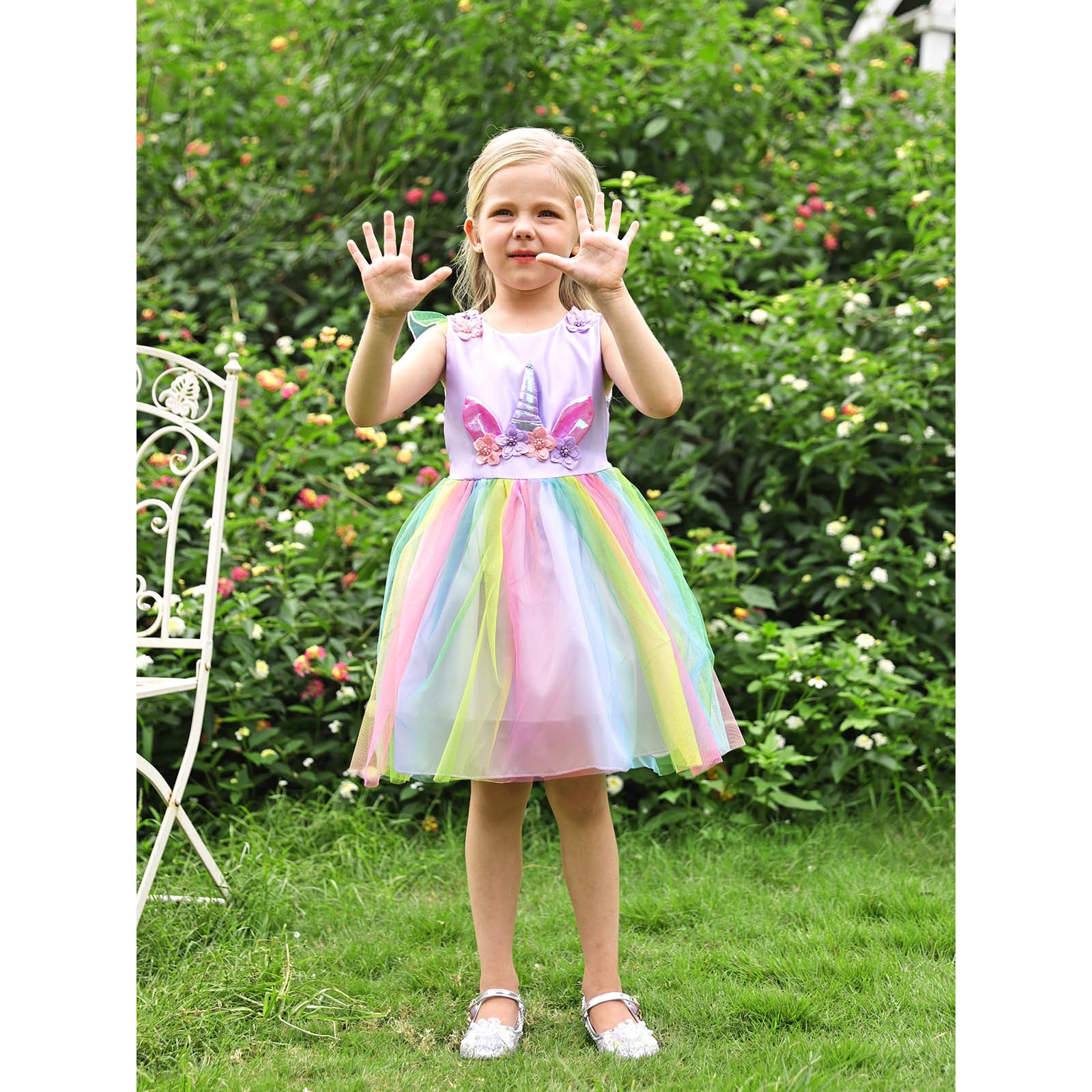 Set rochie de unicorn, Cu coroana de unicorn si panglica, AmzBarley, 8 ...