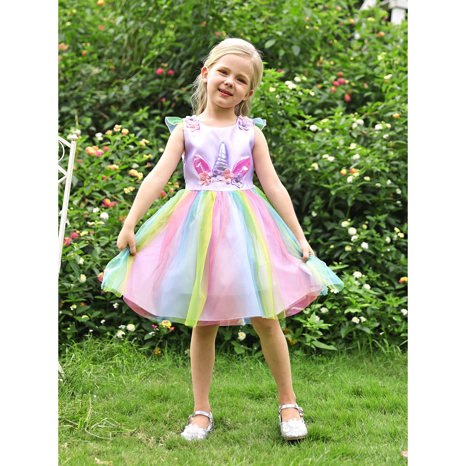 Set rochie de unicorn, Cu coroana de unicorn si panglica, AmzBarley, 8 ...