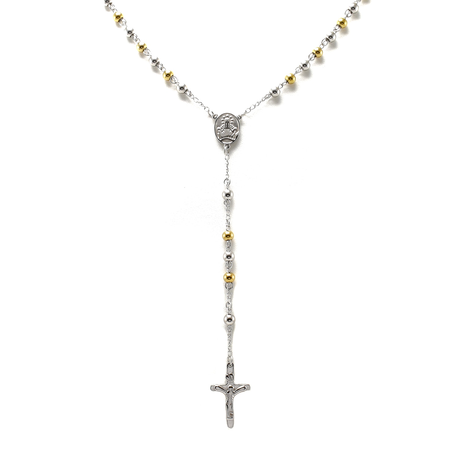 Colier barbati, tip rozariu, din otel inoxidabil, cu pandantiv in forma ...