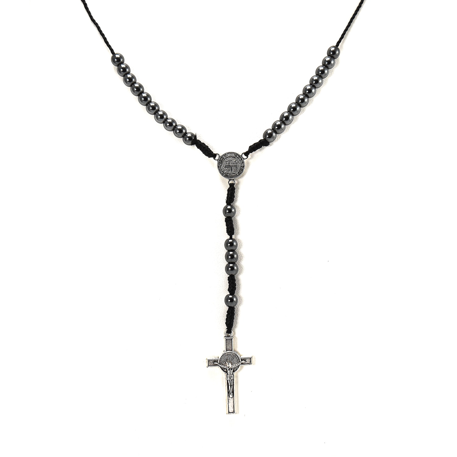 Colier barbati, tip rozariu, din hematit, cu pandantiv, in forma de ...