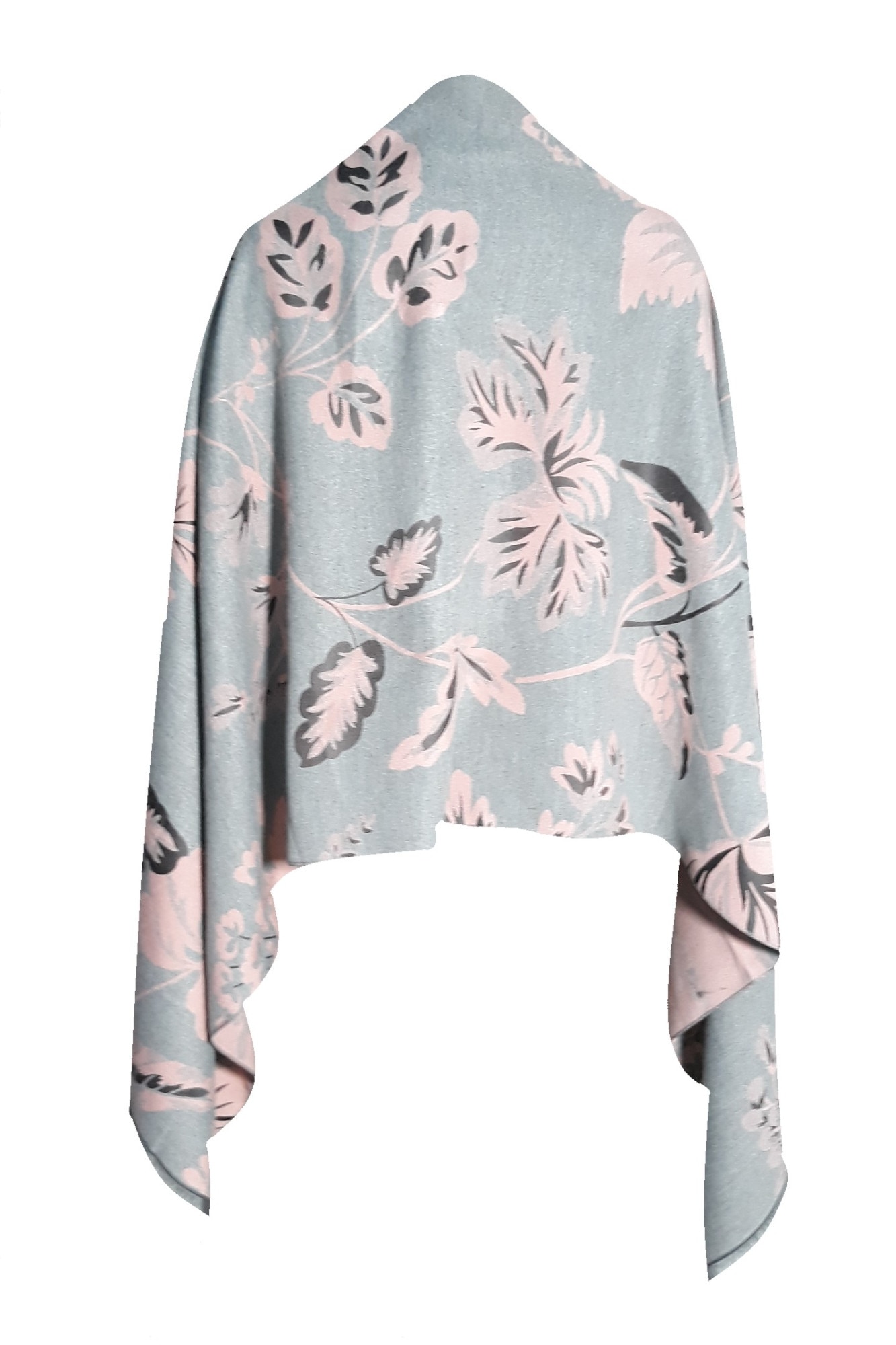 Sal dama, cu doua fete, gri\roz, model floral, dimensiune 190x65 cm ...