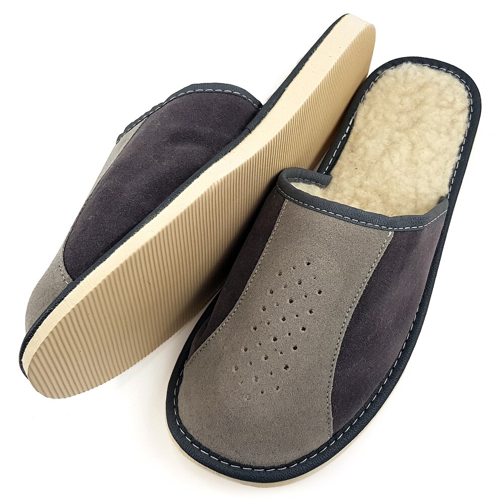 Slapi Barbati Model 'Manhood Soft' Culoare Gri Material Piele Intoarsa ...