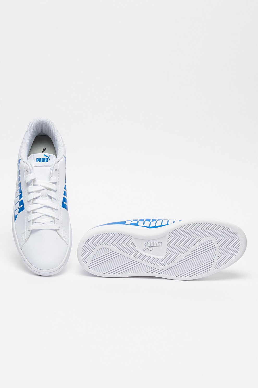 Puma, Спортни обувки Smash v2 Max от еко кожа с лого, Бял/Син, 6.5 ...