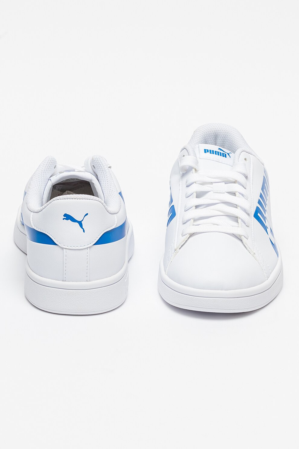 Puma, Спортни обувки Smash v2 Max от еко кожа с лого, Бял/Син, 6.5 ...