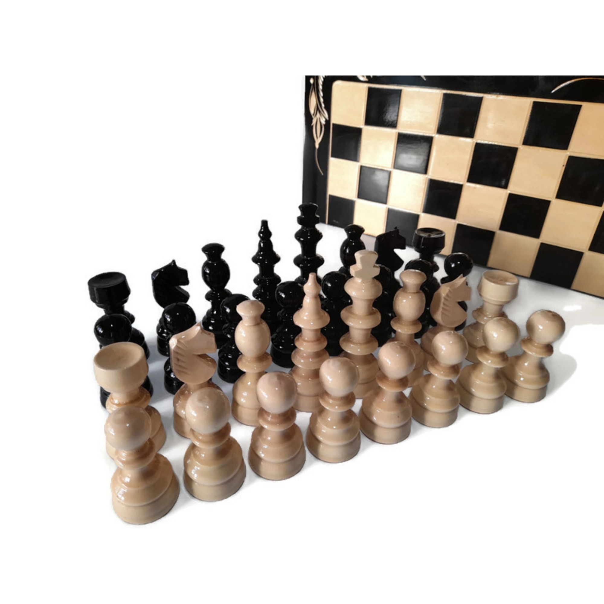 Piesa de sah din lemn, lucrat manual, Negru cu alb, Lacuite, Diametru ...