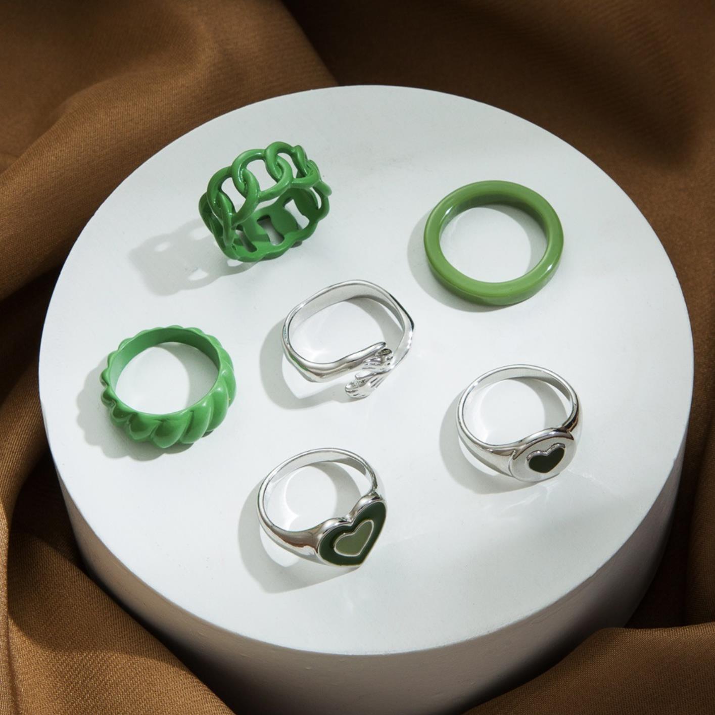 Set inele Pili-Paradise, Aliaj, Model R-MS880, Argintiu/Verde - eMAG.ro