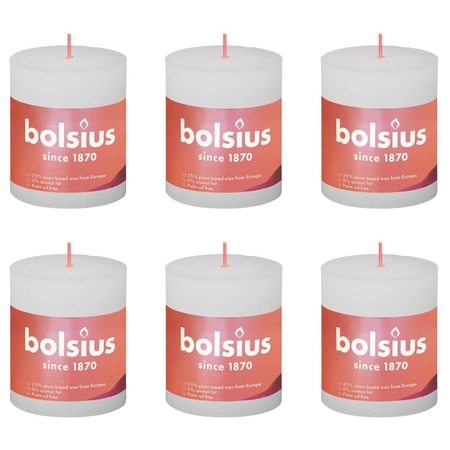 Set de 6 lumanari rustice tip bloc Bolsius, Parafina, 6.8 x 8 cm, Alb ...