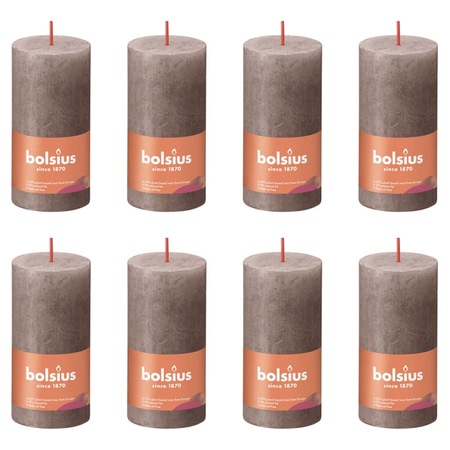 Set de 8 lumanari bloc rustice Bolsius, Parafina, 5 x 10 cm, Taupe ...