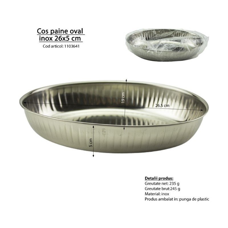 Cos paine oval inox 26x5 cm, AZHOME - eMAG.ro