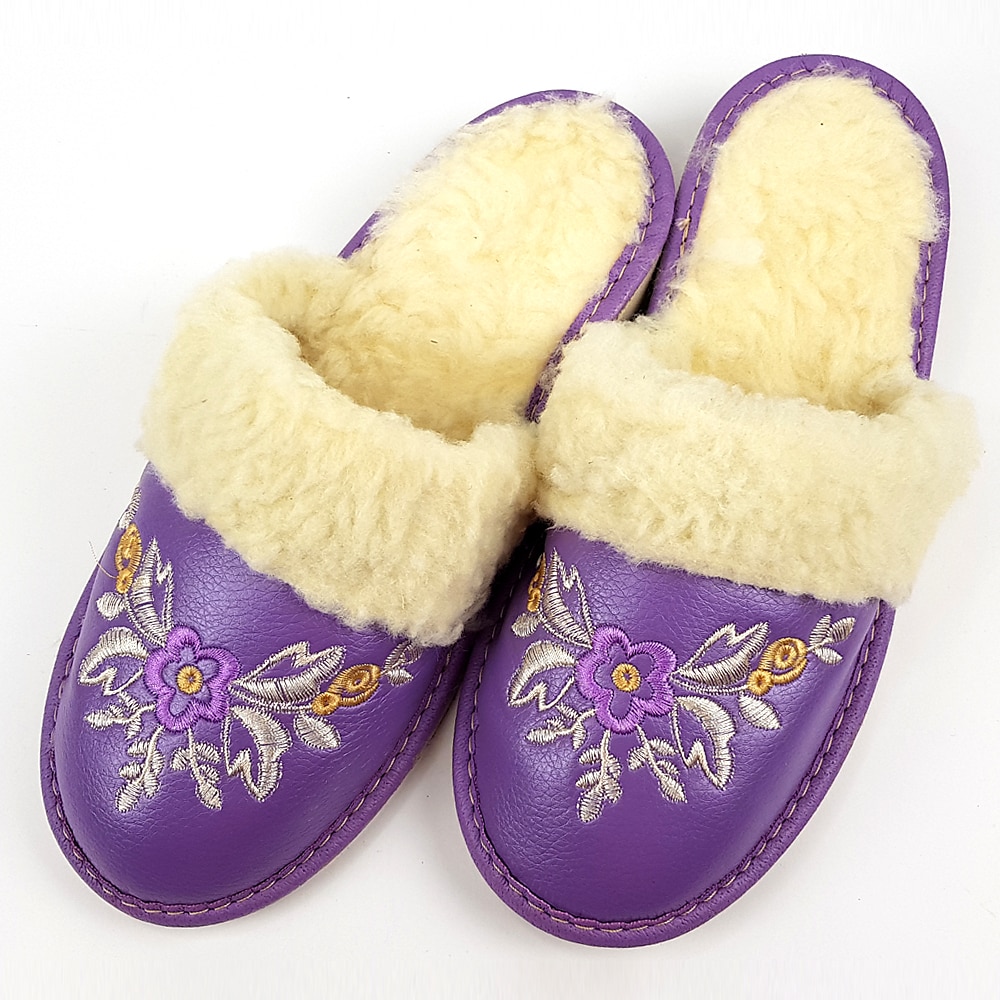 Slapi Dama Model 'Happy Lilac', Imblaniti cu Lana, Mov - eMAG.ro