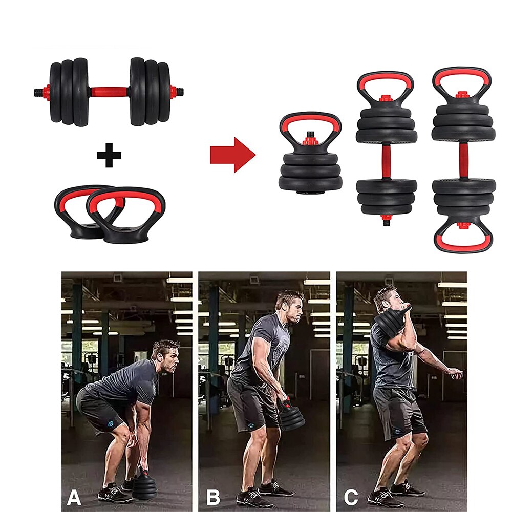 Set gantere reglabile kettlebell Karemi, 6 in 1, 30 kg, cu o multitudine de combinatii, negru cu ...