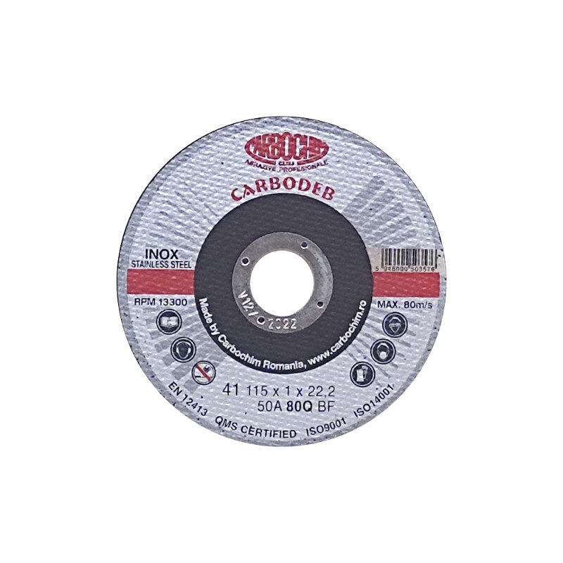 Disc abraziv cilindric plan, Carbochim, 115x1x22,2 50A80QBF pentru ...