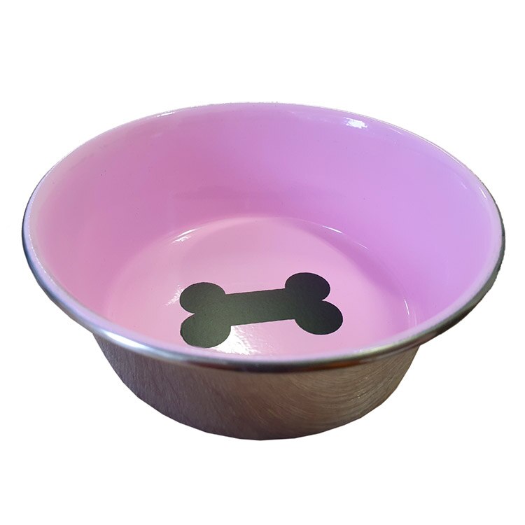 Castron 4Dog inox, interior roz, antiderapant, 0,5L, 13cm - eMAG.ro