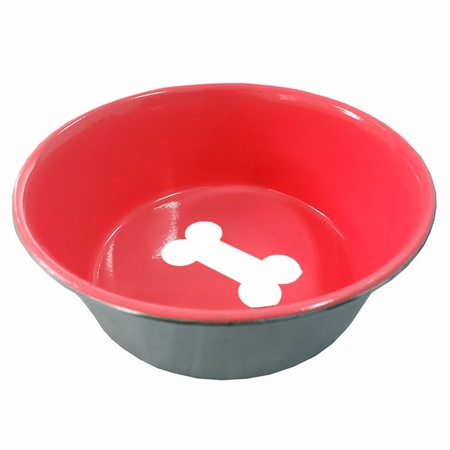 Castron 4Dog inox, interior rosu, antiderapant, 0,9L, 16cm - eMAG.ro