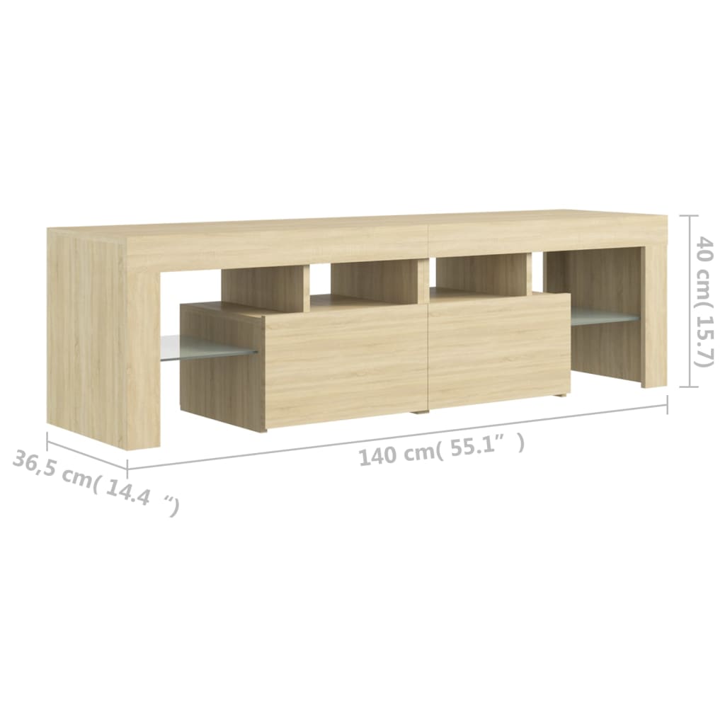 Comoda TV cu lumini LED vidaXL, stejar Sonoma, 140x36,5x40 cm, 28 kg ...