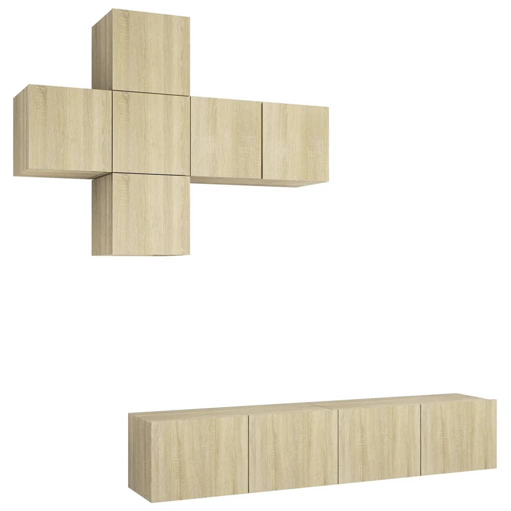 Set 7 dulapuri TV living, Design modern, PAL, Stejar Sonoma - eMAG.ro