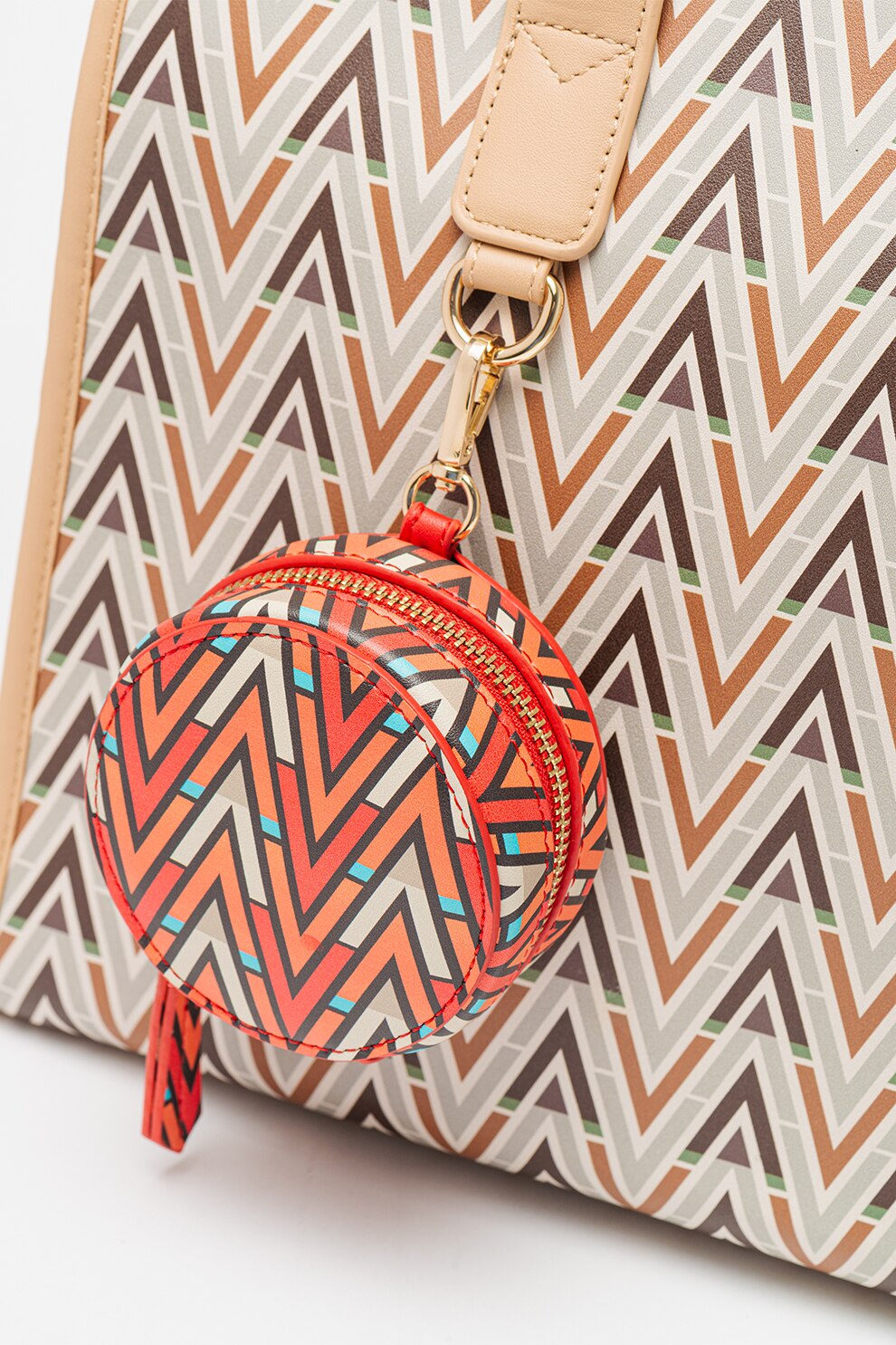 Valentino Bags, Geanta tote cu monograma Tonic, Alb, Maro camel, Negru ...