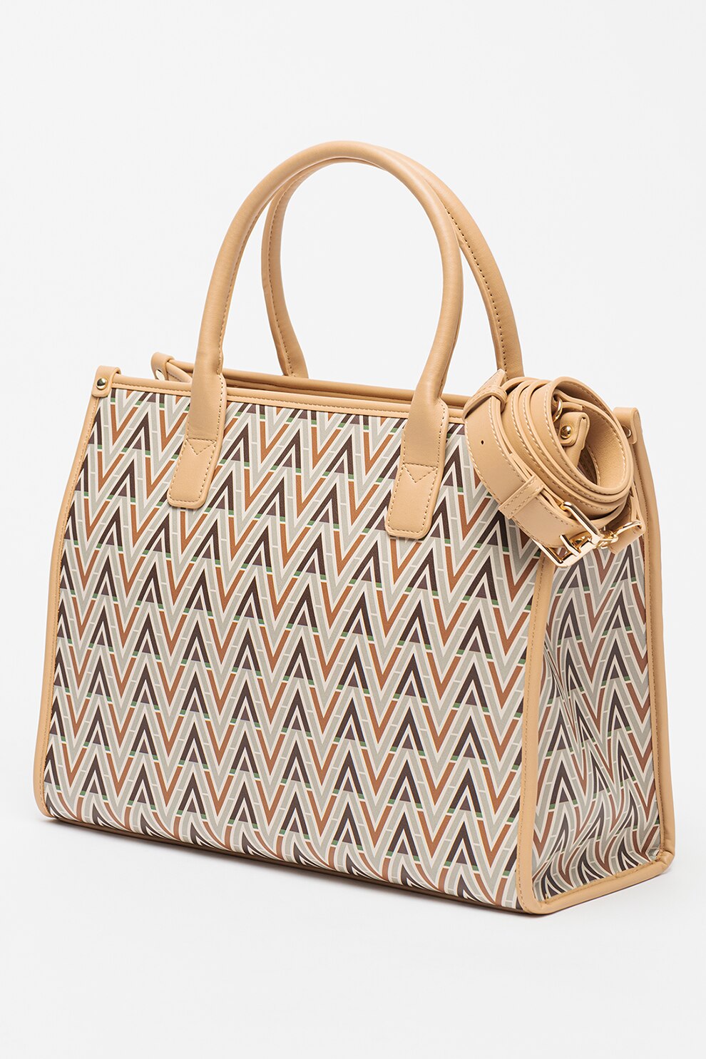 Valentino Bags, Geanta tote cu monograma Tonic, Alb, Maro camel, Negru ...