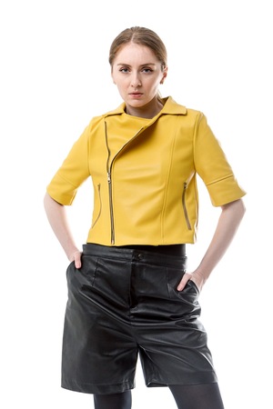 Geaca cu maneca scurta de dama, GAL by Geanina Bosun, Galben, piele, S ...