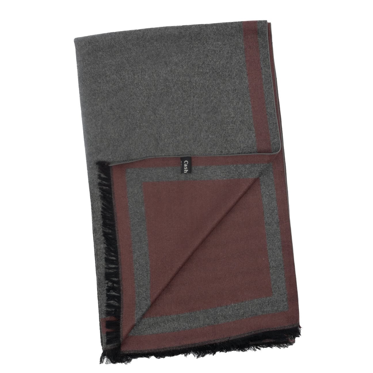 Esarfa casmir gri/grena cu model, Pashm,. 170 x 70 cm - eMAG.ro