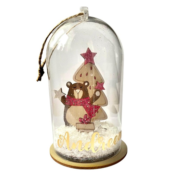 Cupola din plastic transparenta, personalizata cu nume, zapada ...