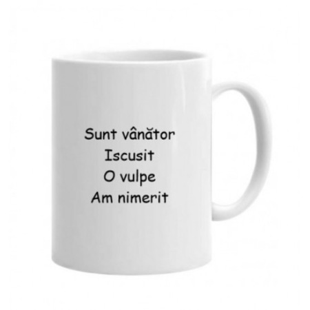 Cana personalizata, "Sunt vanator iscusit, o vulpe am nimerit" 330 ml ...