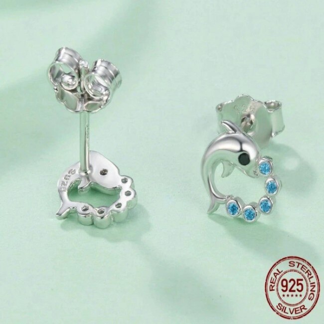 925 стерлинги сребърни обеци със сладки делфини - eMAG.bg