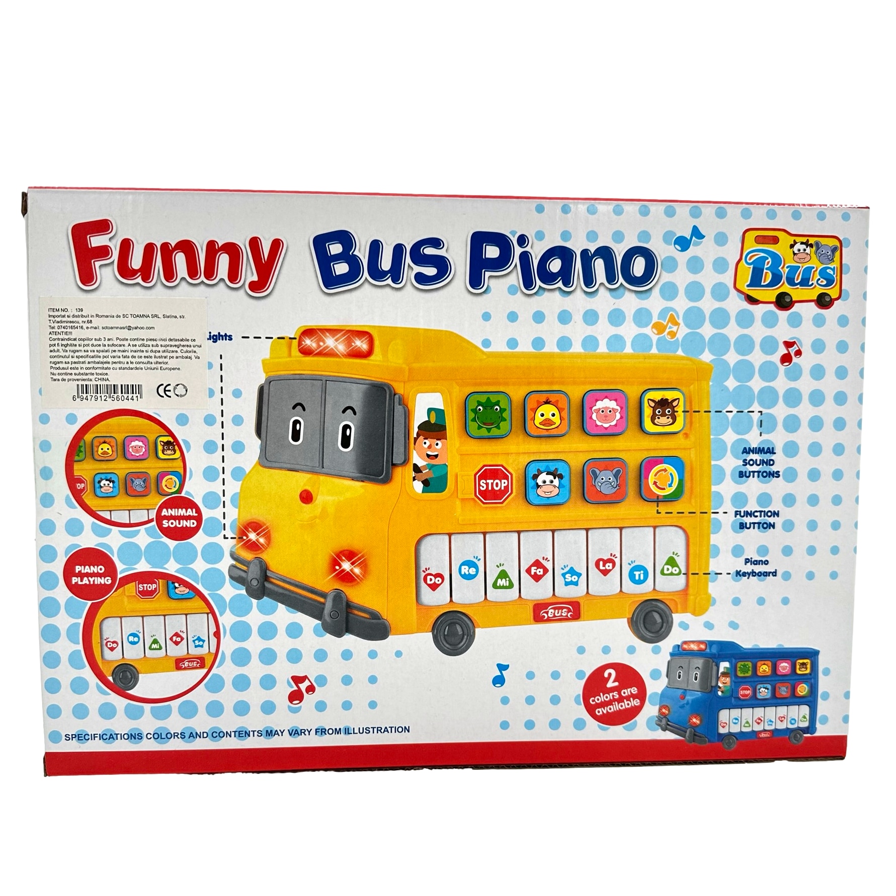 Jucarie muzicala educativa, Autobuz didactic, pentru copii cu lumini si ...