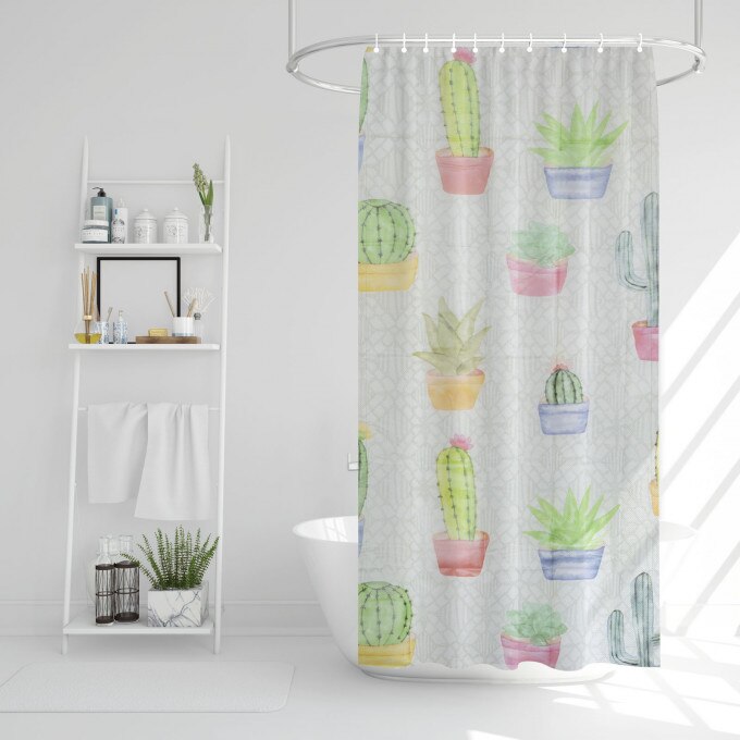 Perdea de dus - model cu cactusi - 180 x 180 cm - eMAG.ro